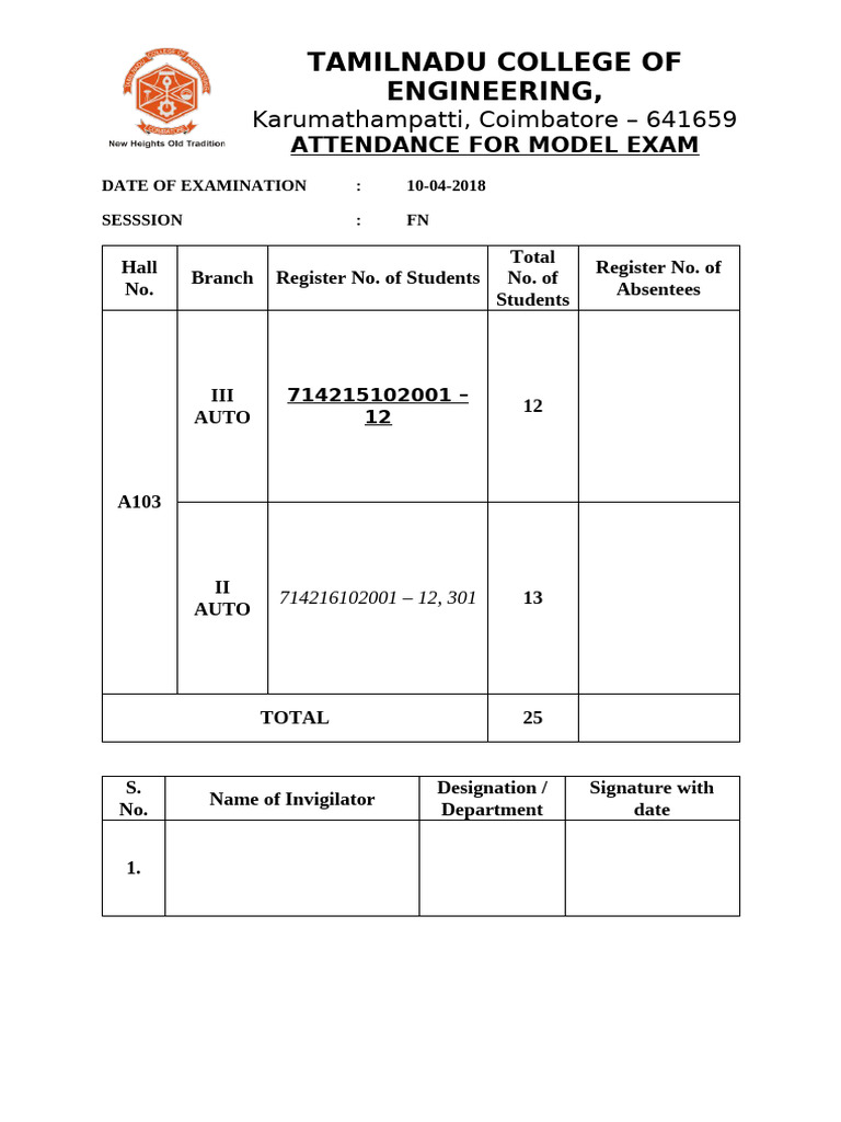Attendance For Model | PDF