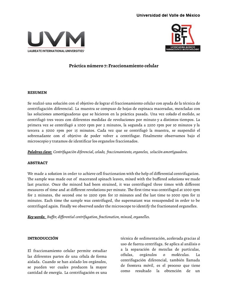 Biotec 7. Fraccionamiento Celular | PDF