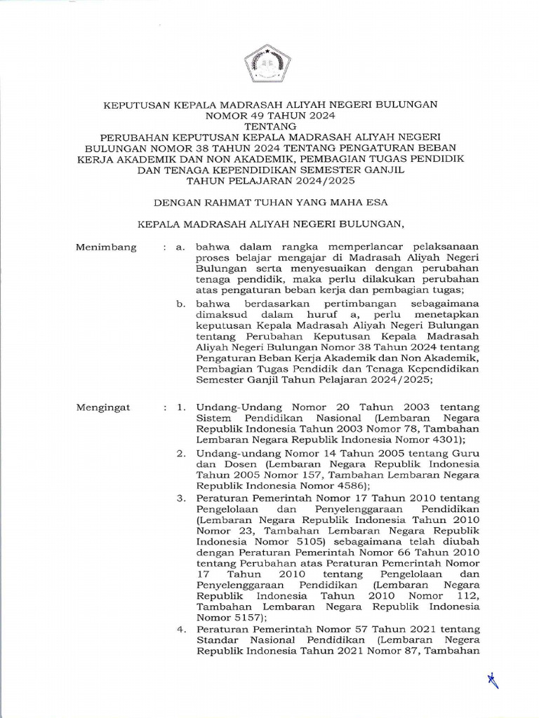 2024 - 49 - SK. Pembagian Tugas Pendidik Dan Tenaga Kependidikan Semester Ganjil TP. 2024-2025 ...