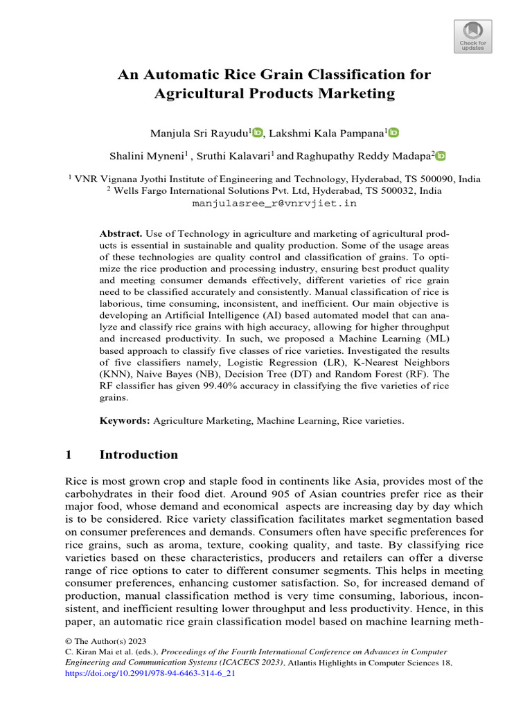 An Automatic Rice Grain Classification For Agricultural Products Marketing | PDF