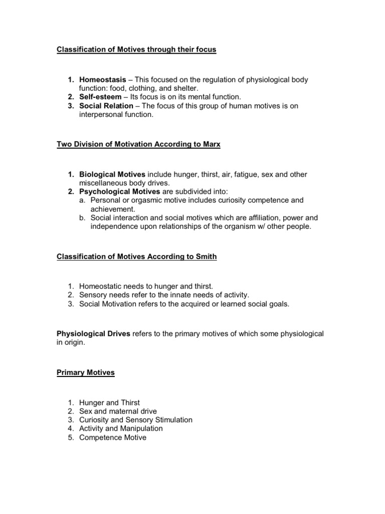 Classification of Motives Through Their Focus | PDF | Motivation ...
