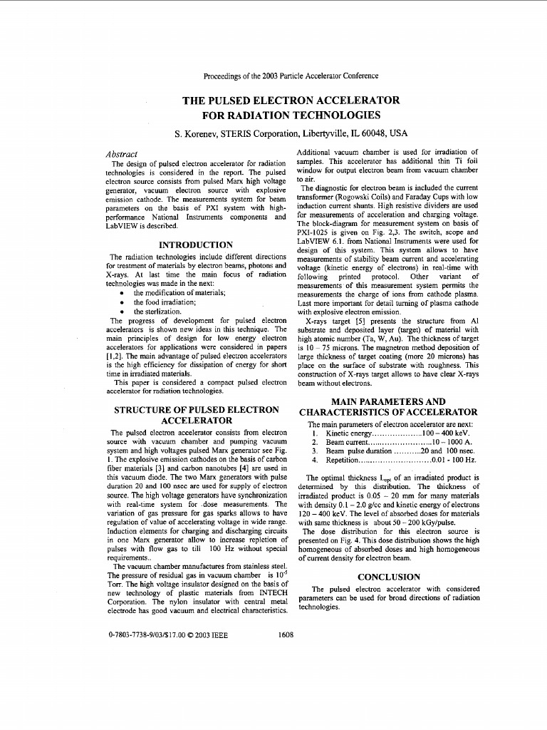 The Pulsed Electron Accelerator For Radiation Technologies: Korenev, Corporation, Libertyville ...