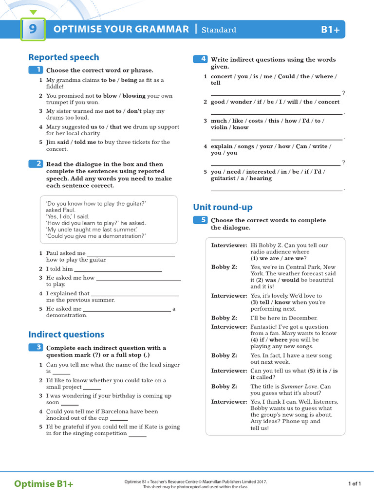 OPT B1plus U09 Grammar Standard | PDF