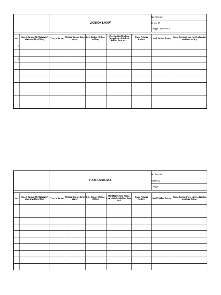 Formulir Logbook Backup Restore | PDF | Backup | Information Technology ...