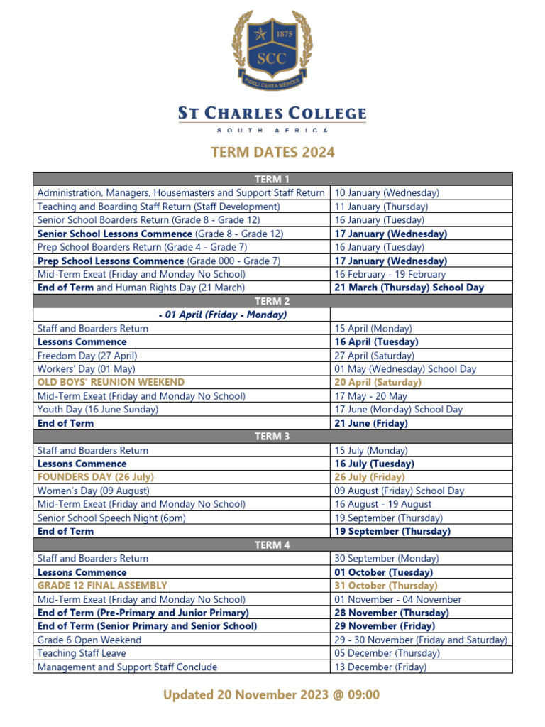 2024 SCC Term Dates Version For Publication Revised On 20 November 2023 ...