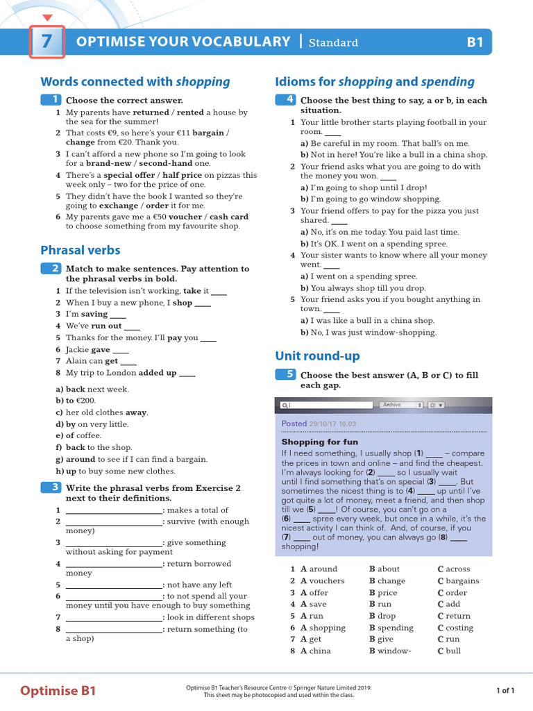 OPT B1 U07 Vocab Standard | PDF
