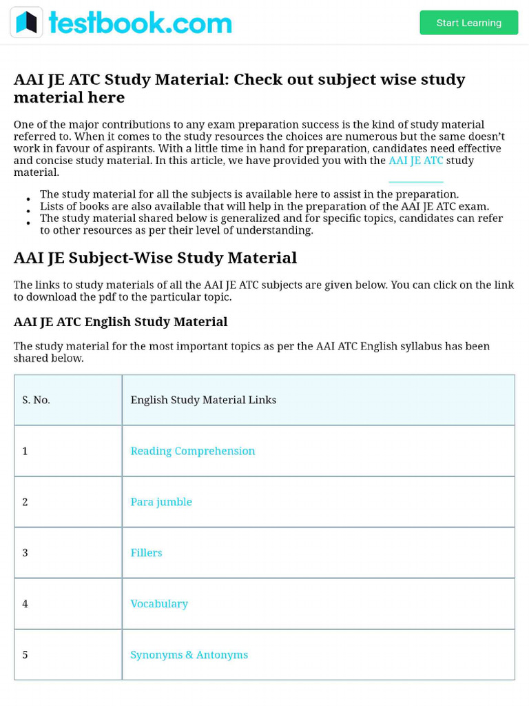 AAI JE ATC Study Material - Check Out Subject Wise Study Material Here | PDF