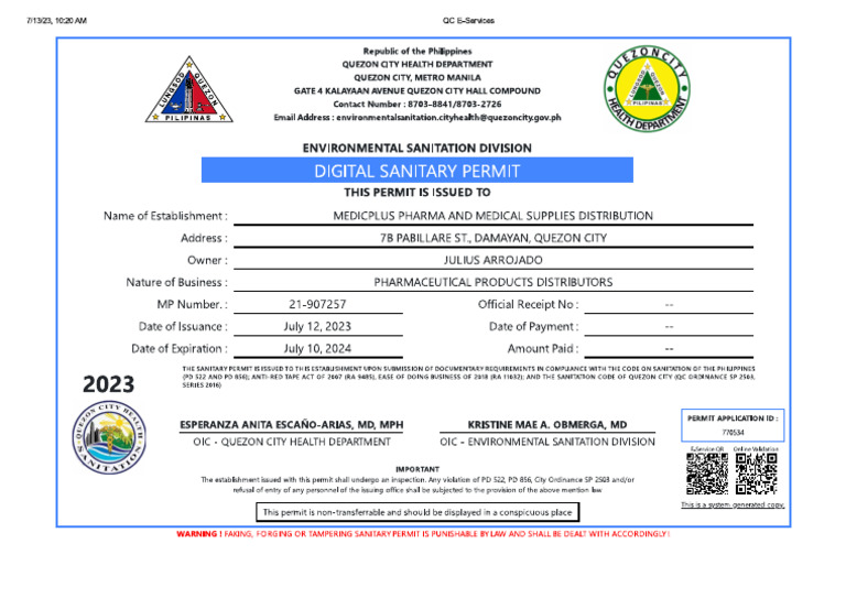 sanitary permit (1) | PDF