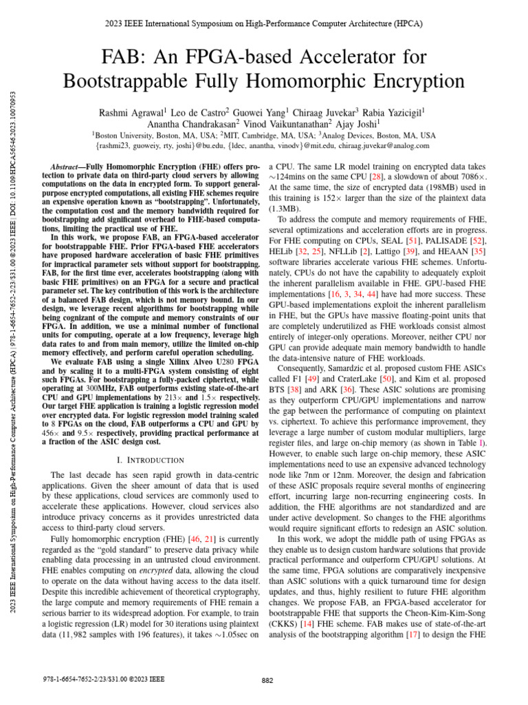 FAB An FPGA-based Accelerator For Bootstrappable Fully Homomorphic ...