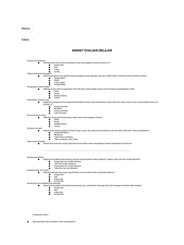 BK Angket Evaluasi Belajar | PDF