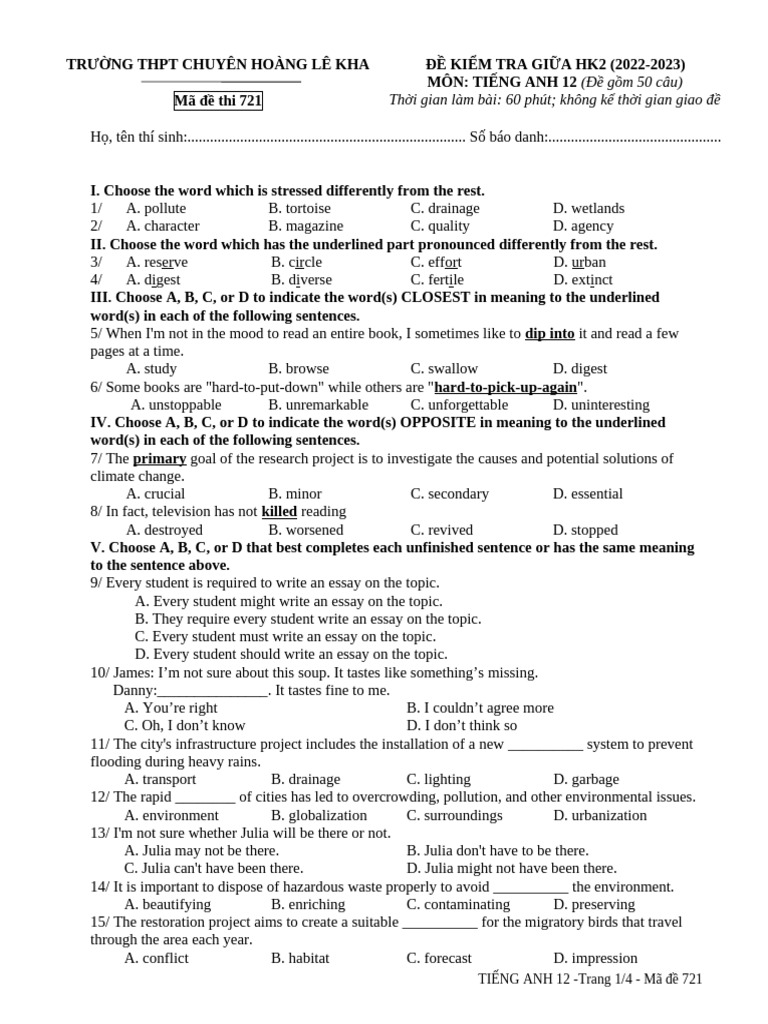 Anh12cb Gk2 NH 2022 2023 Dubi Made 721 | PDF
