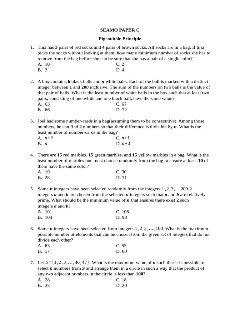 SEAMO PAPER C - Pigeonhole Principle | PDF