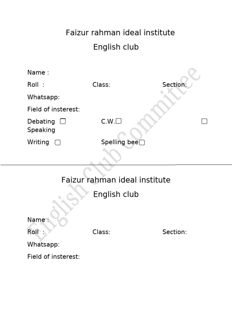 English Club Form | PDF