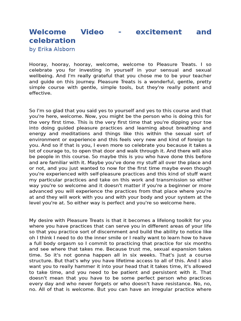 Welcome Video - Excitement and Celebration | PDF