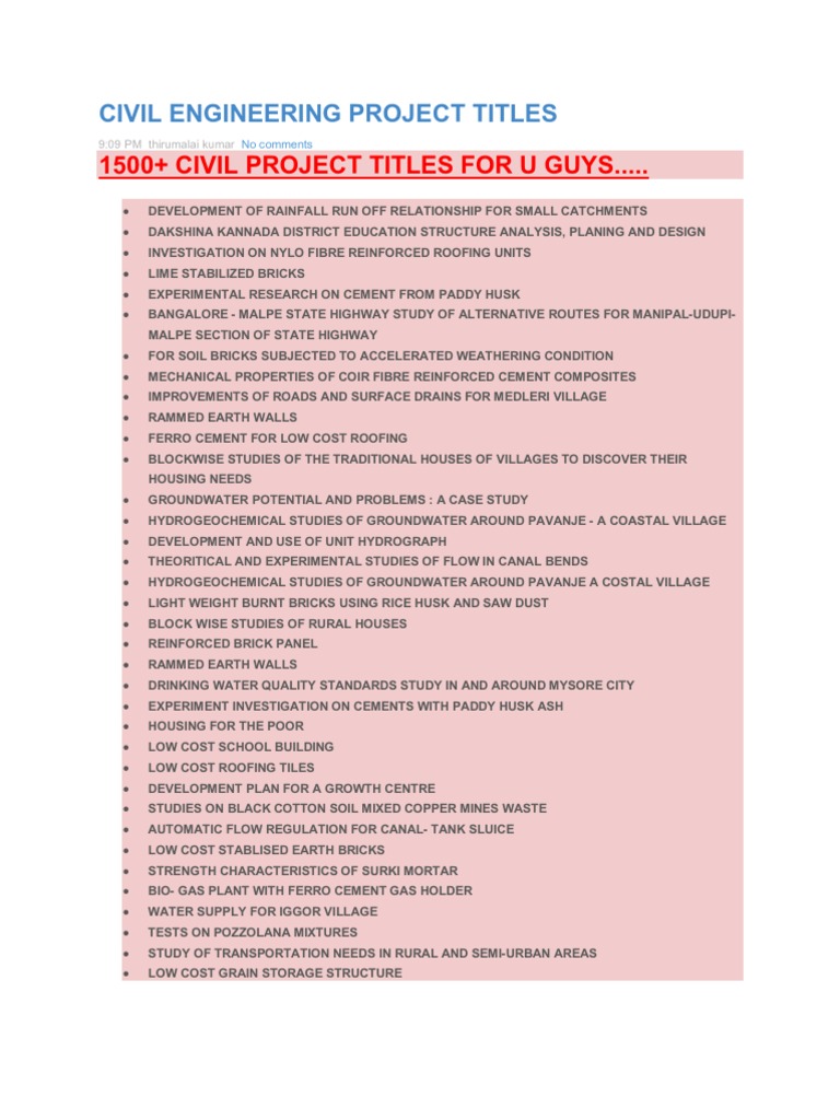 Civil Engineering Project Titles | PDF | Masonry | Fly Ash