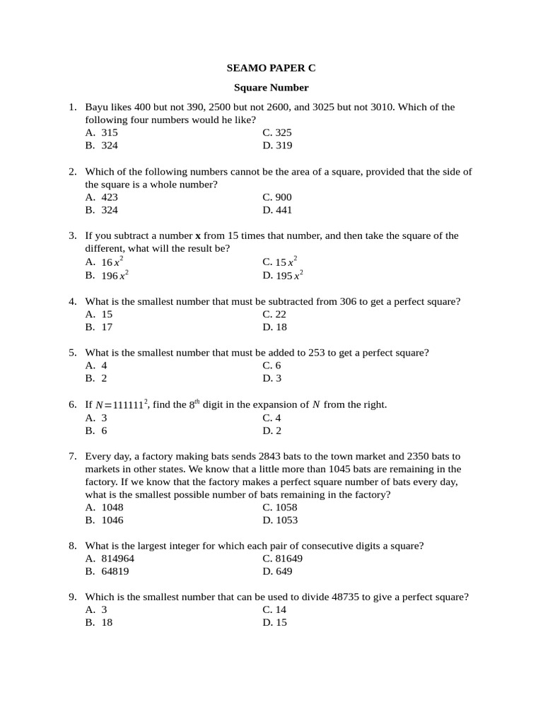Seamo Paper C - Number Square | PDF