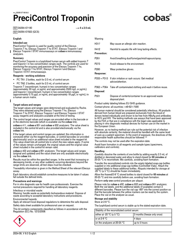 Insert - PreciControl Troponin - Ms - 05095107190.v8.en | PDF