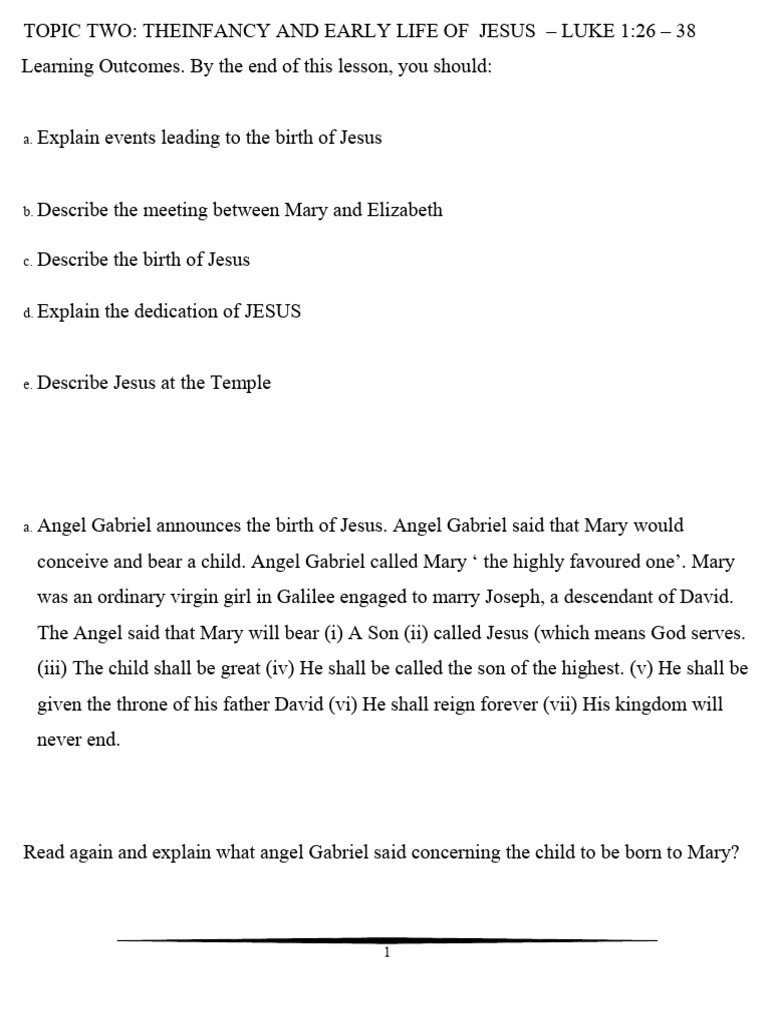 Form 2 2-0002 THEINFANCY AND EARLY LIFE OF JESUS | PDF