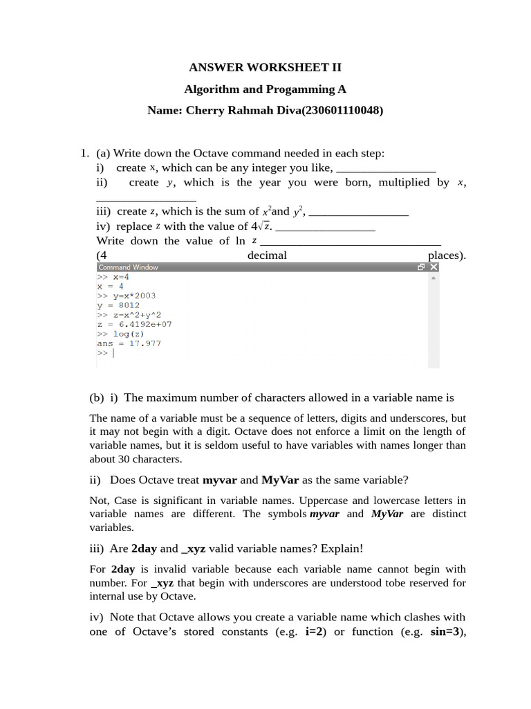 ANSWER WORKSHEET II | PDF