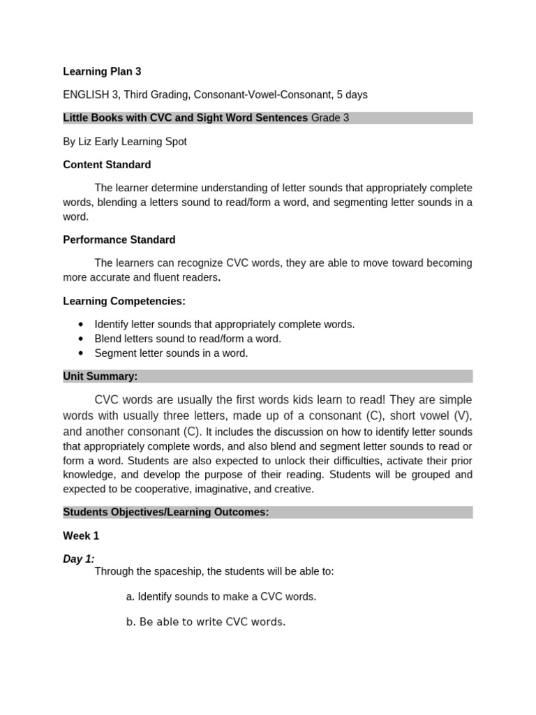 Learning Plan Sir Roman | PDF | Phonics | Language Arts & Discipline