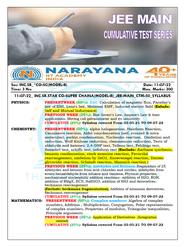 11.07.22 - Inc - Sr.star Co-Sc - Model-B - Jee - Main - CTM-50 - QP | PDF