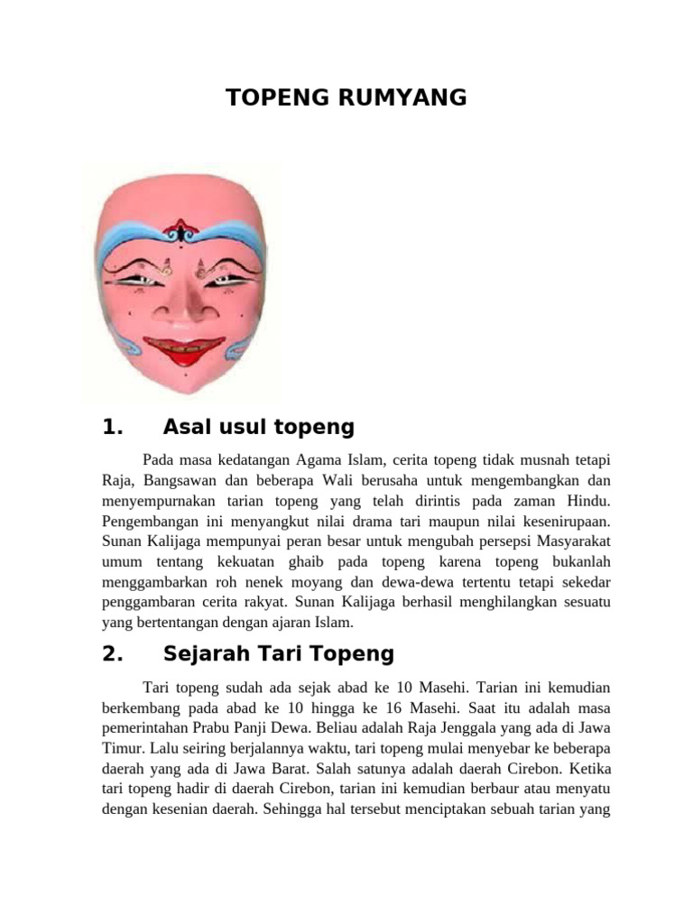 Sejarah dan Ciri Tari Topeng Rumyang | PDF | Dances