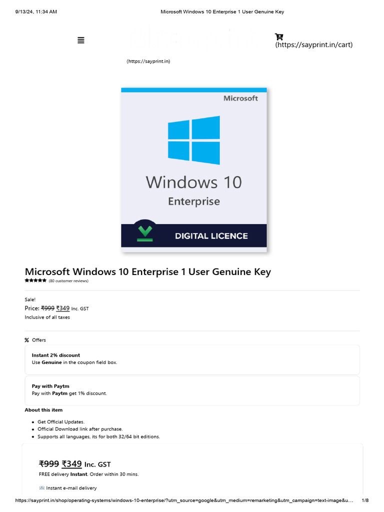 Microsoft Windows 10 Enterprise 1 User Genuine Key | PDF