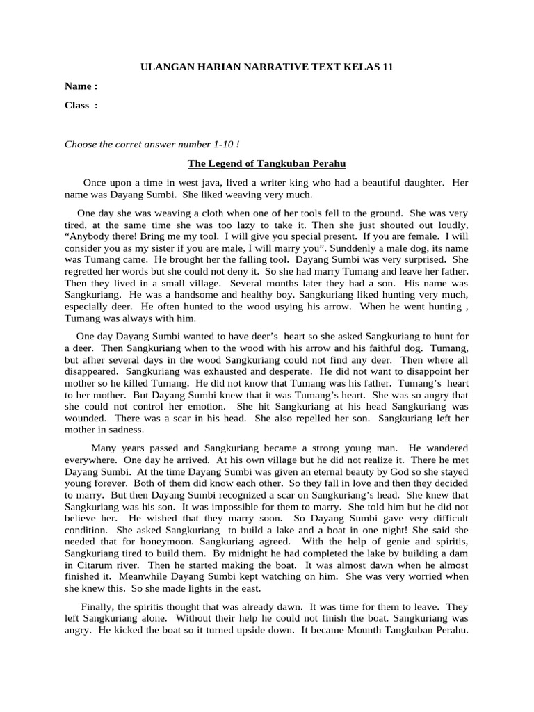 Ulangan Harian Narrative Text Kelas 11 | PDF