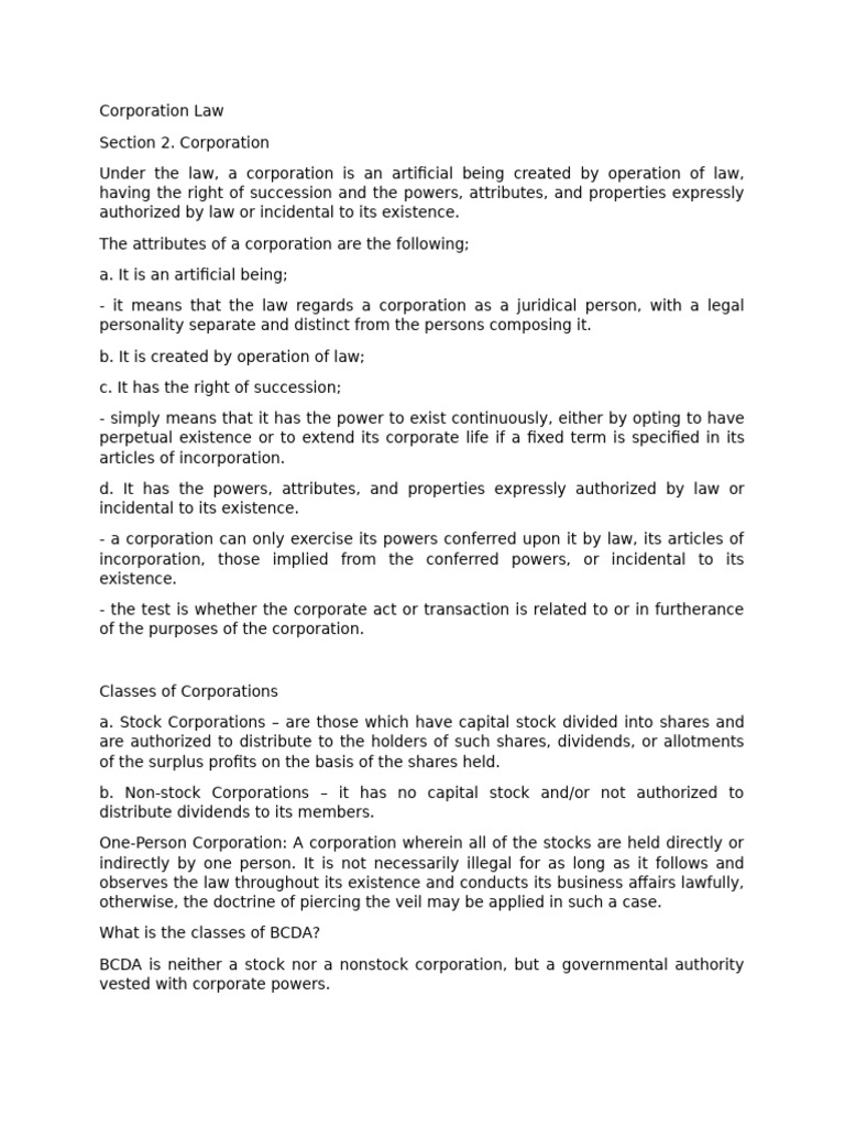 Corporation Law | PDF | Corporations | Shareholders