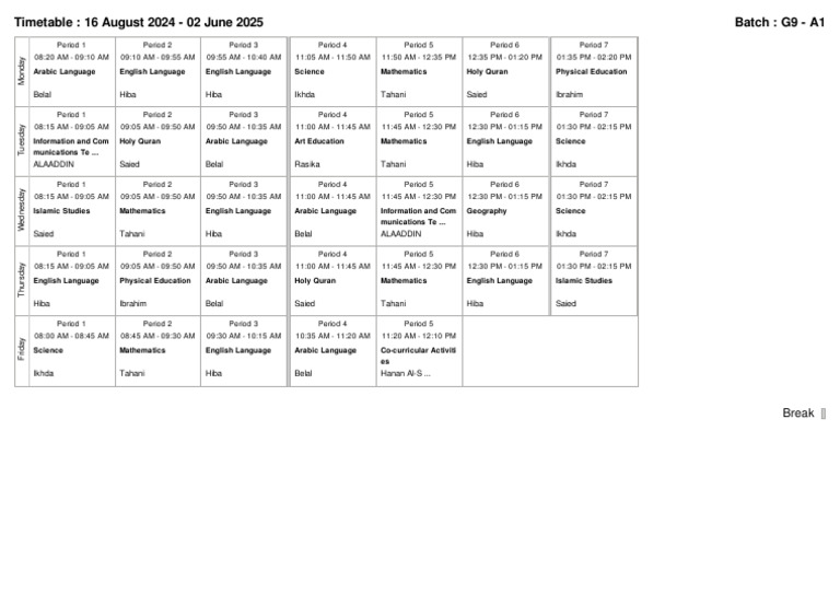 G9 Timetable | PDF
