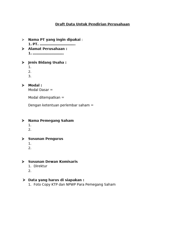Data-Data Pembuatan Akta PT Baru | PDF