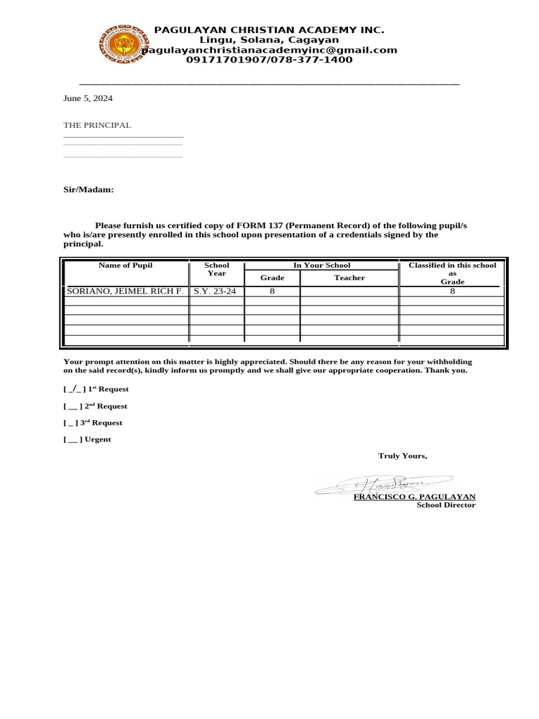 Request Letter | PDF