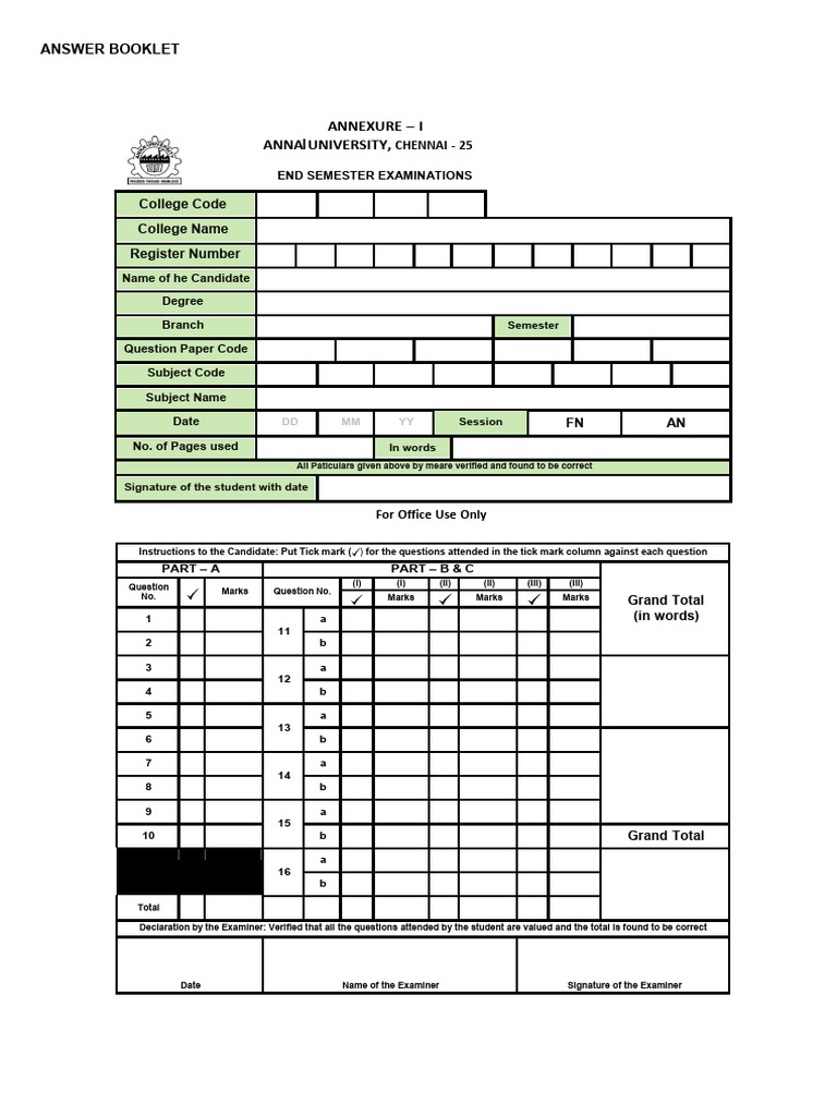 Answer Booklet 1 | PDF