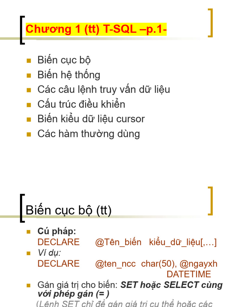 Chương 1 (TT) T-SQL - p.1 | PDF