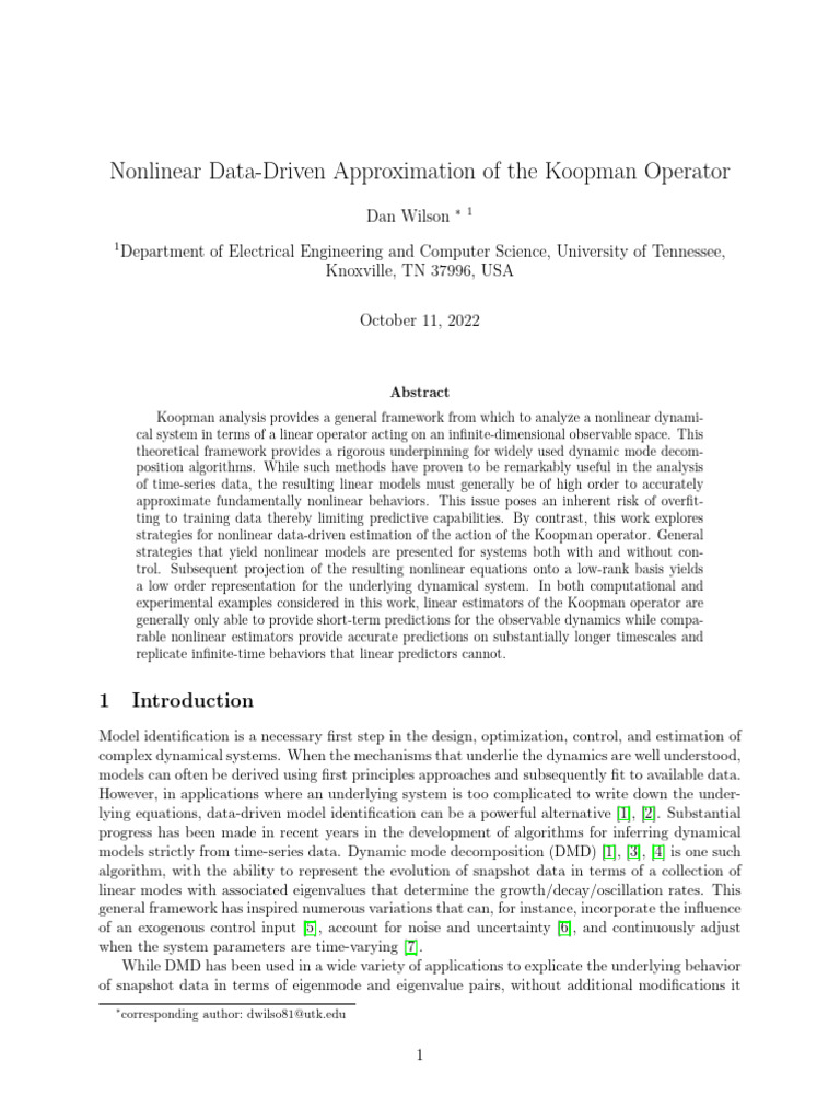 Nonlinear Data-Driven Approximation of The Koopman Operator | PDF