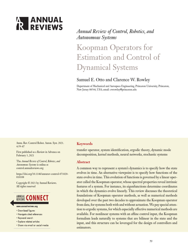 Koopman Operators For Estimation and Control of Dinamic Systems | PDF