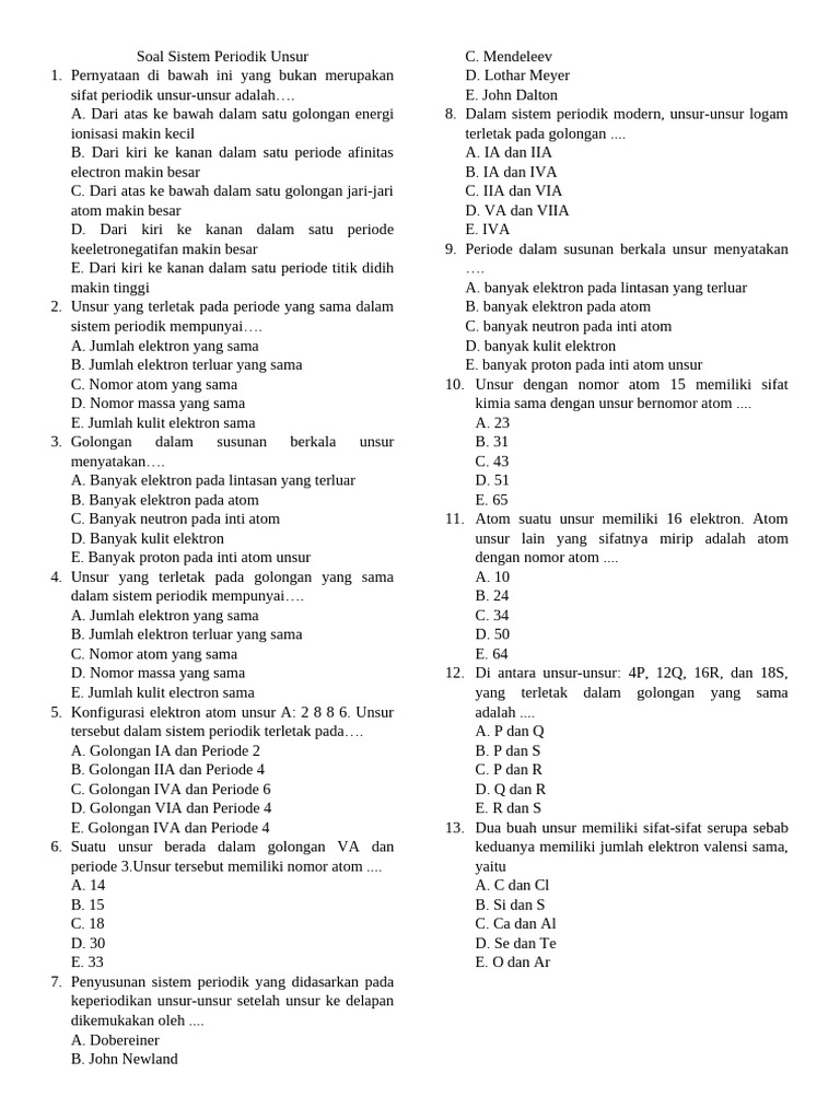Soal Sistem Periodik Unsur | PDF