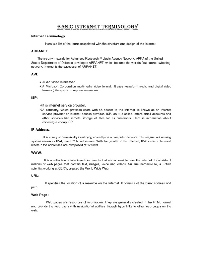 Basic Internet Terminology | Hypertext Transfer Protocol | World Wide Web