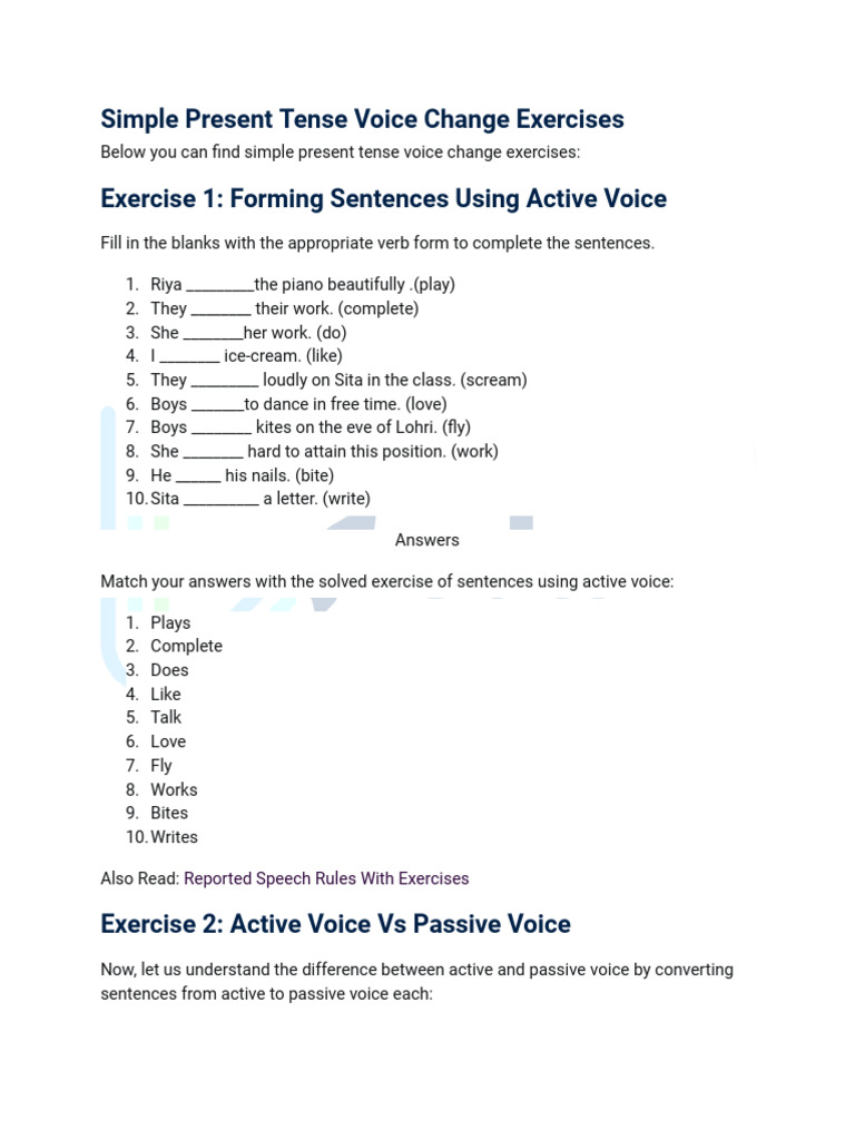 Simple Present Tense Voice Exercise PDF | PDF
