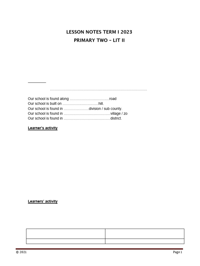 P.2 Literacy Lesson Notes Term Ii | PDF | Foods | Family