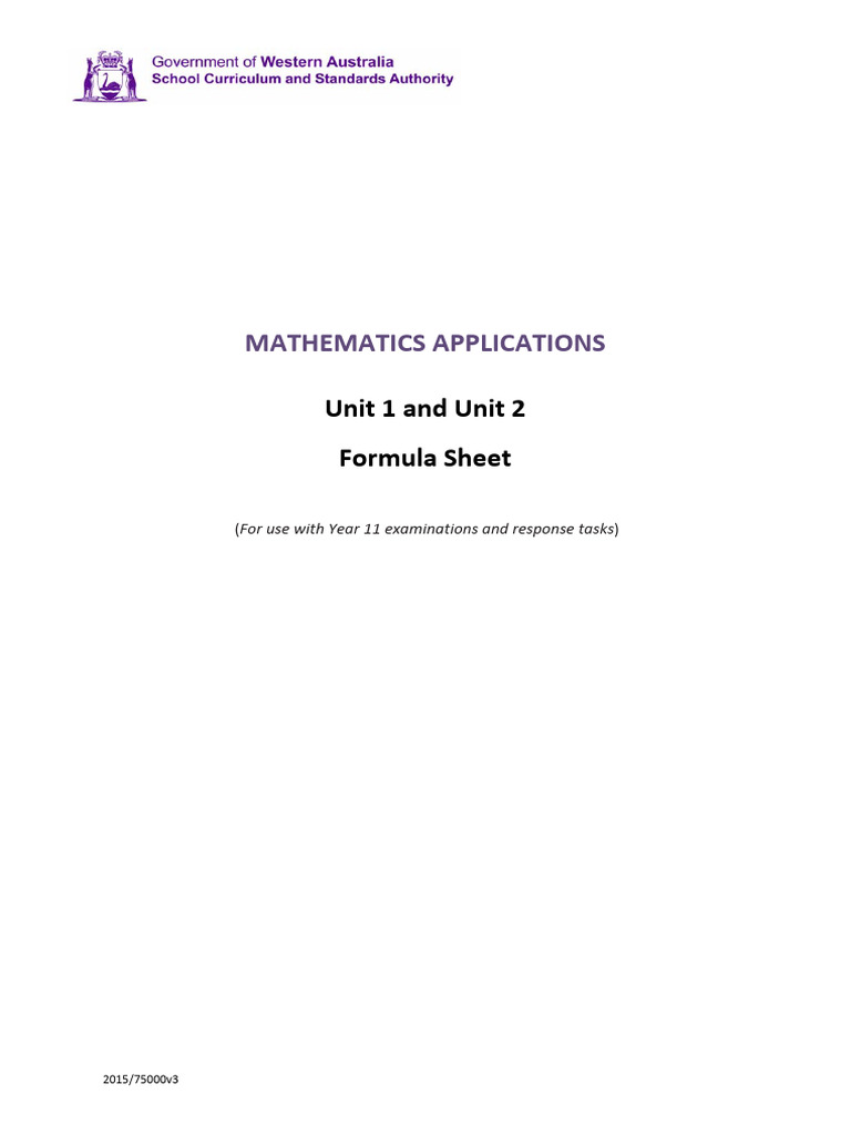 Mathematics-Applications-Year-11-formula-sheet (1) | PDF