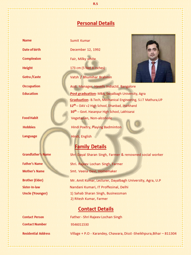 Sumit Biodata | PDF