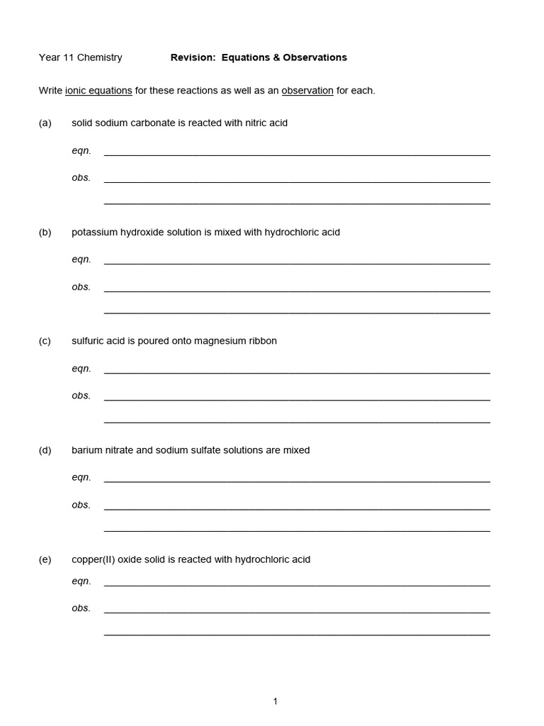 Revision - Equations and Observations (With Answers) | PDF