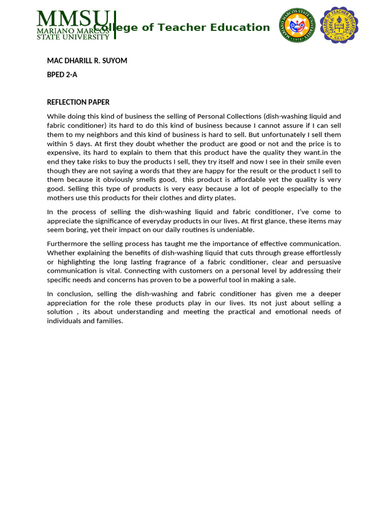 Entrep Reflection Paper | PDF