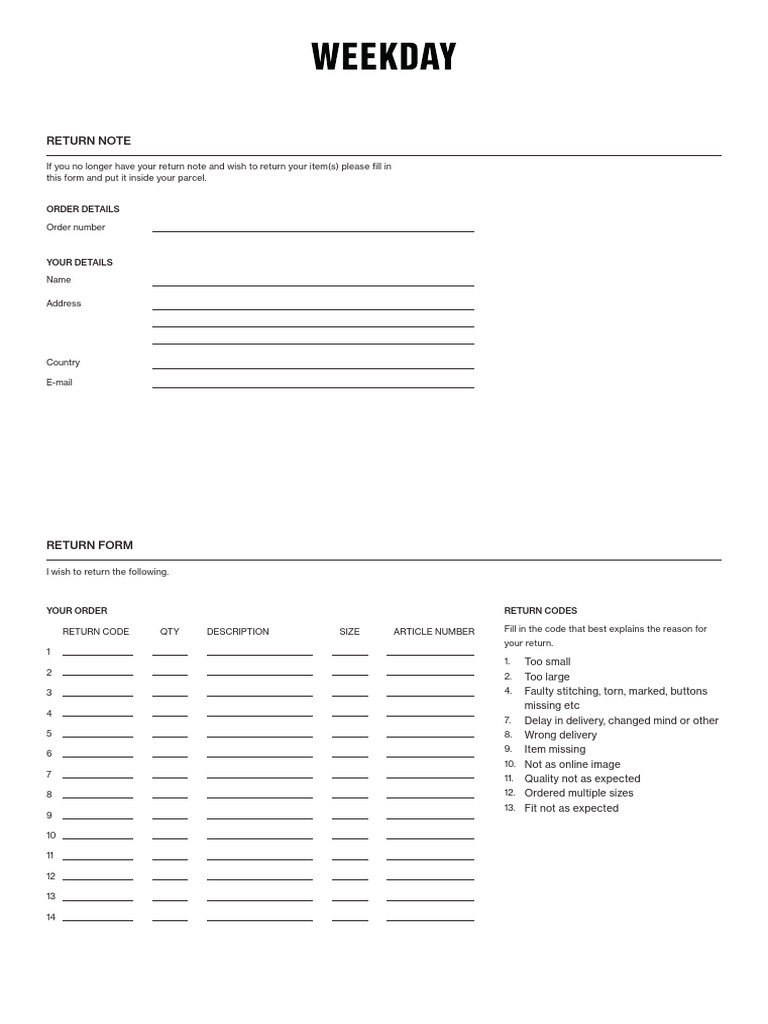Weekday Return Note | PDF
