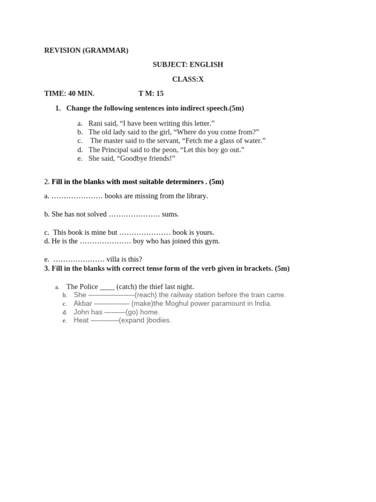 Grammar Revision Test | PDF