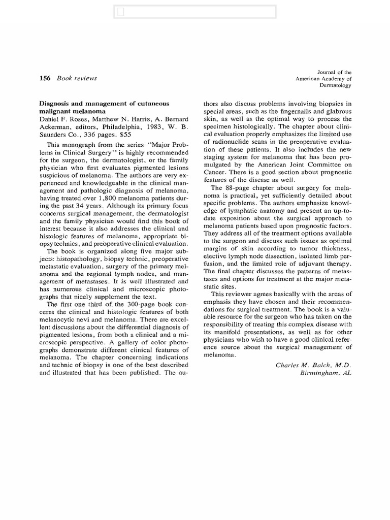 Diagnosis and Management of Cutaneous Malignant Me | PDF