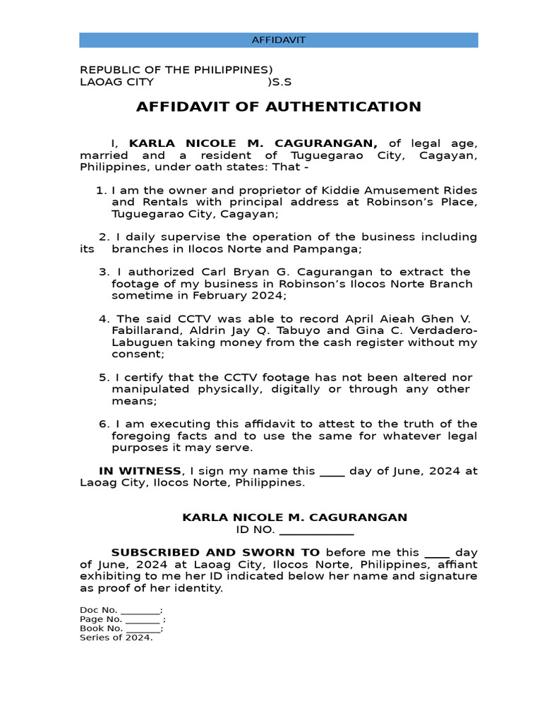 Affidavit of Authentication | PDF