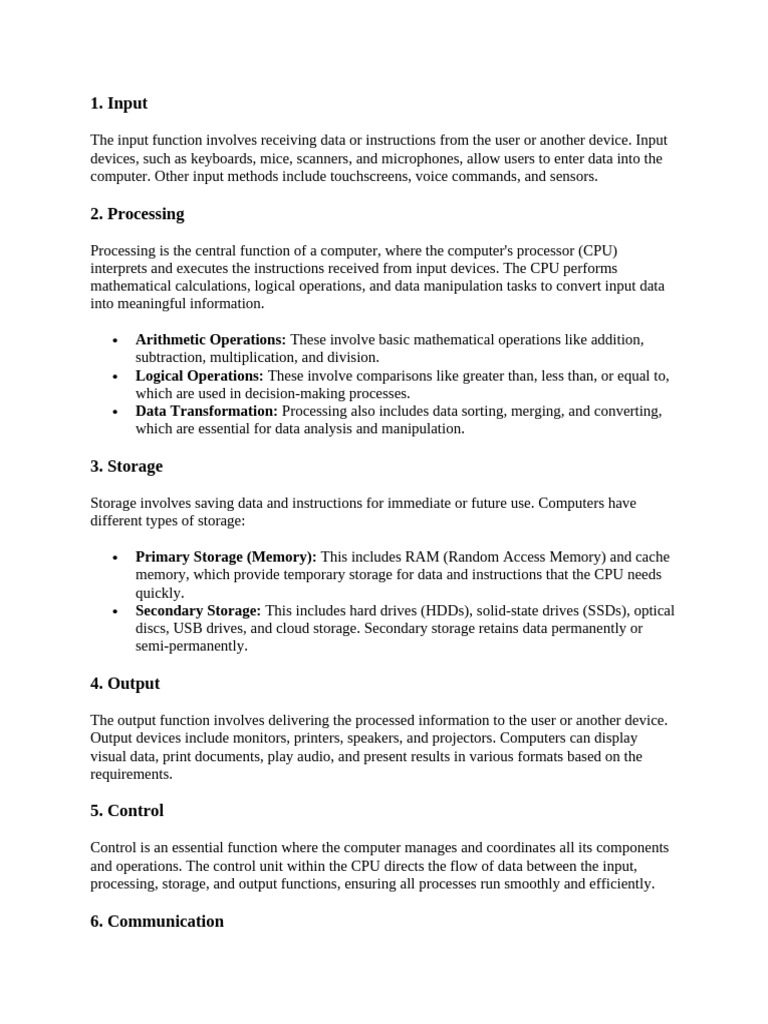 Functions of A Computer | PDF