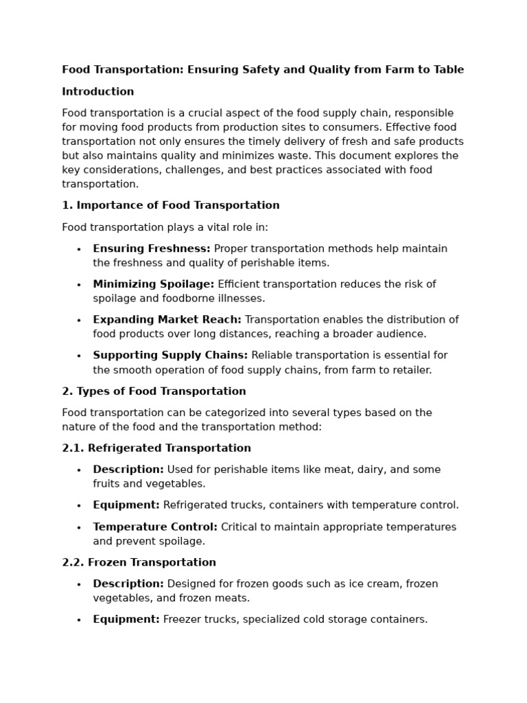 Food Transportation | PDF